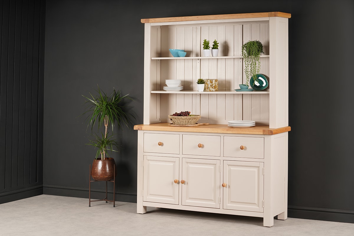 Caravel Light Grey Oak Large Open Hutch with Shelves - Michael Murphy ...