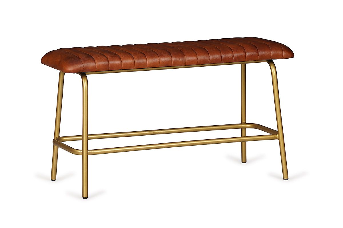 Vintage Antique Brown Leather Bench Gold Leg - Michael Murphy Home ...