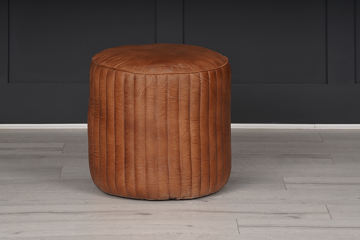 Vintage Antique Brown Leather Pouffe - Michael Murphy Home Furnishing