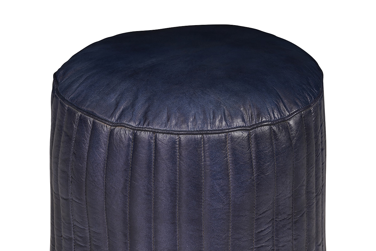 Vintage Antique Navy Leather Pouffe - Michael Murphy Home Furnishing