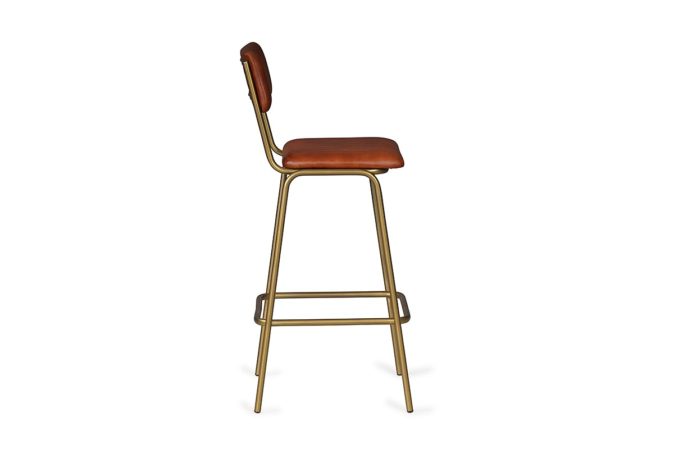 Vintage Brown Leather Bar Stool Gold Leg - Michael Murphy Home Furnishing