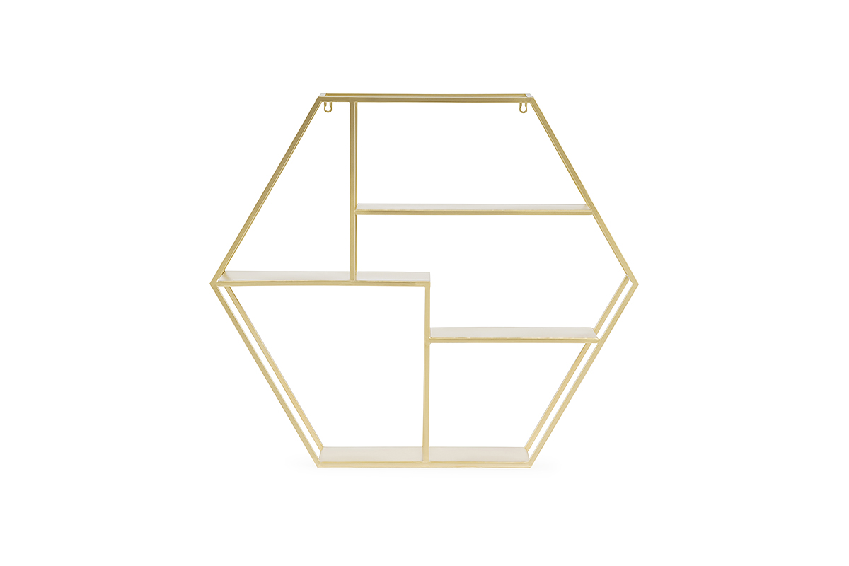 Hexagonal Metal Shelf Gold 80cm - Michael Murphy Home Furnishing